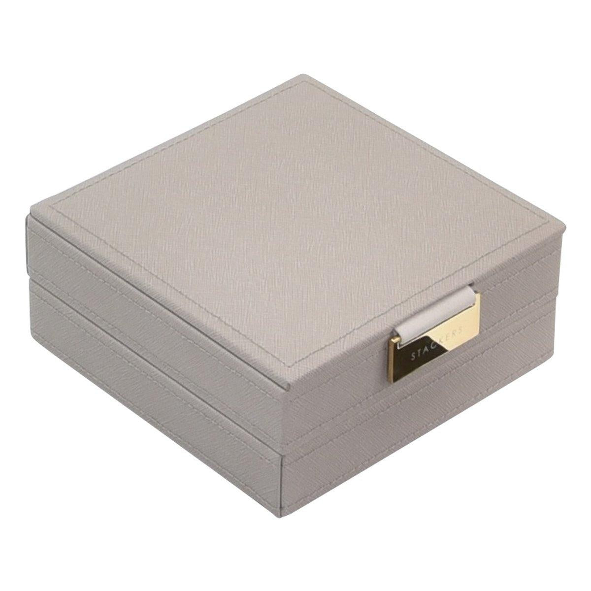 Taupe Premium STACKERS Set of 2 Trays Charm Jewellery Box with Champag